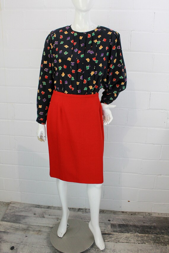 1980s Red Skirt, Vintage Minimalist Ruby Red Pencil S… - Gem