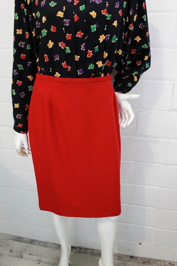 1980s Red Skirt, Vintage Minimalist Ruby Red Pencil S… - Gem