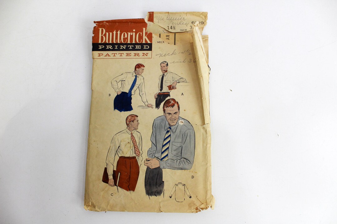 1950s Men's Shirt Sewing Pattern Butterick 6319, Vintage 50s Mens ...