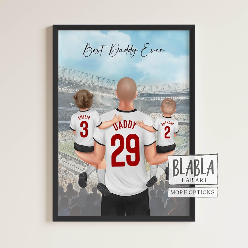 Football Dad and Kids Print, Two Kids and Dad Print, Custom Football ...