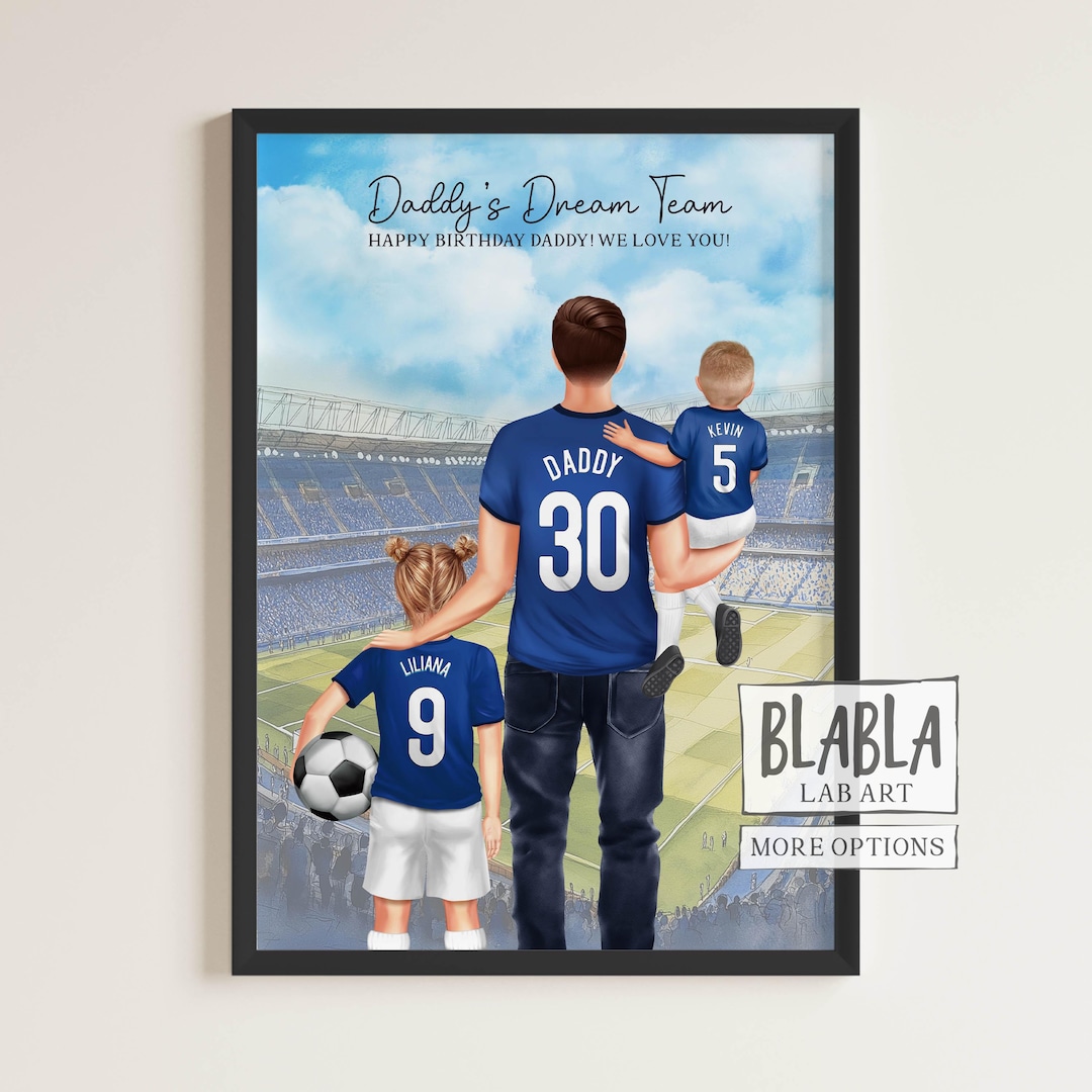Football Dad and Kids Print, Two Kids and Dad Print, Custom Football ...
