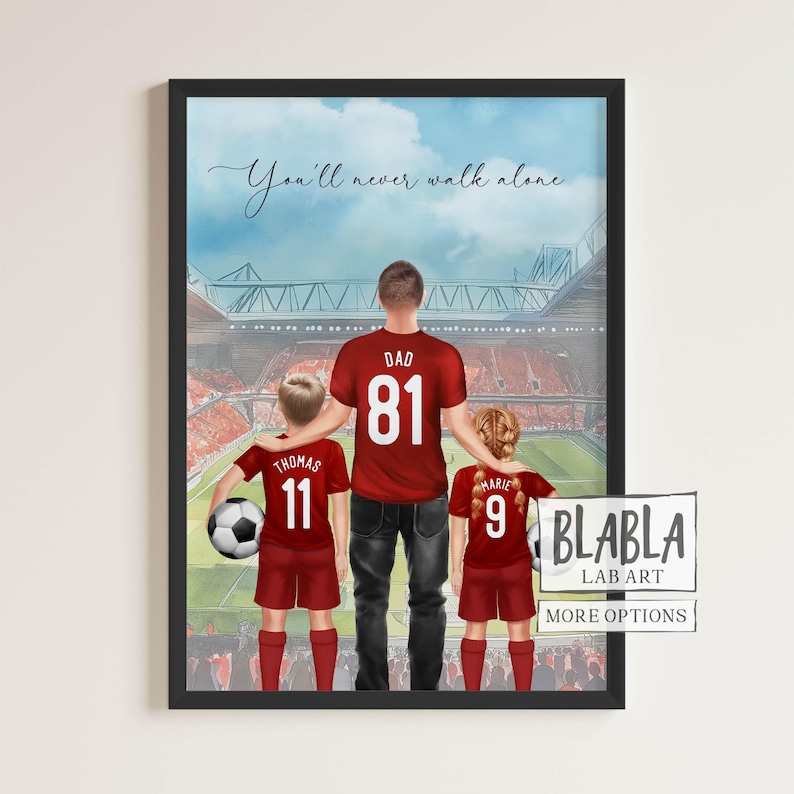 Football Dad and Kids Print, Two Kids and Dad Print, Custom Football ...