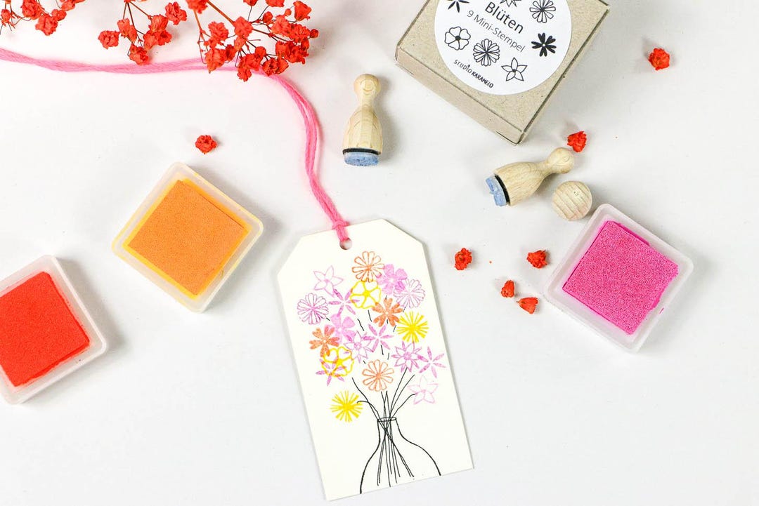 Stamp Set Blossoms, Tiny Stamps, 9 Little Rubber Stamps in a Box ...