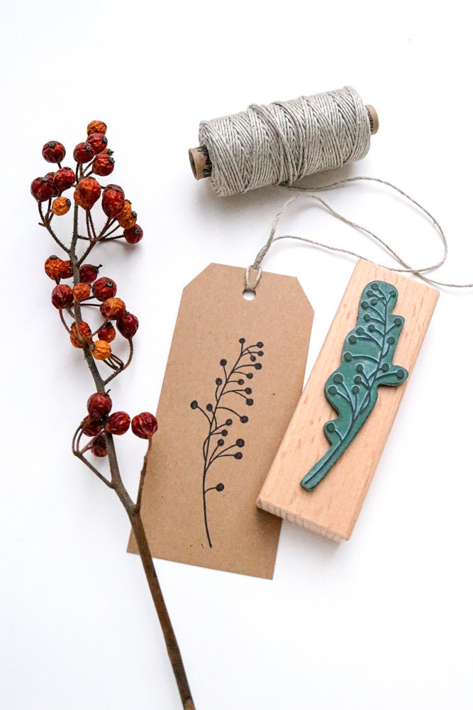 Rubber Stamp HAWTHORN, Botanical Stamp, Plant Stamp, Twig With Berries ...