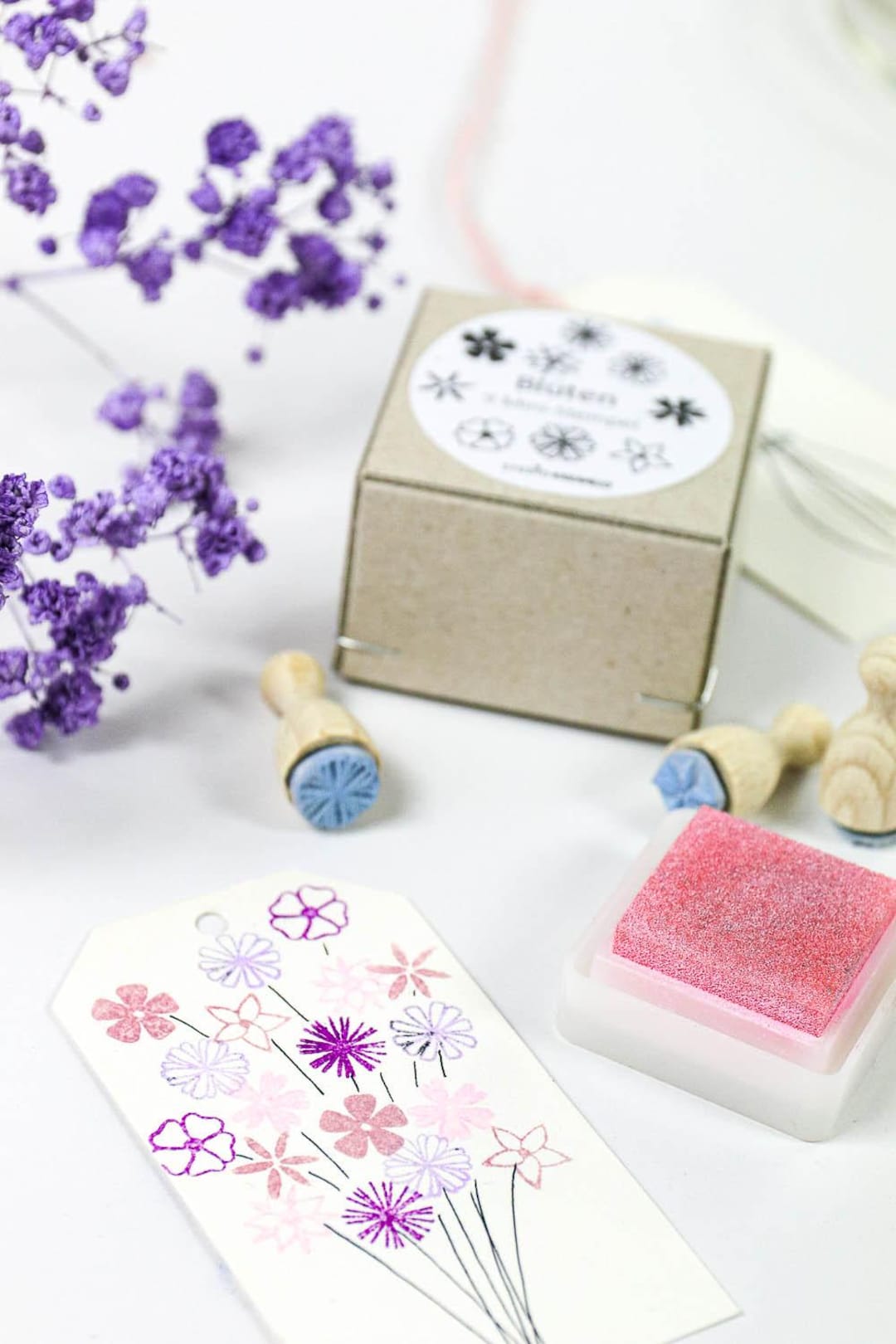 Mini Flower Stamp Set, Blossom Stamps | 9 Tiny Wooden Stamps for Cards ...