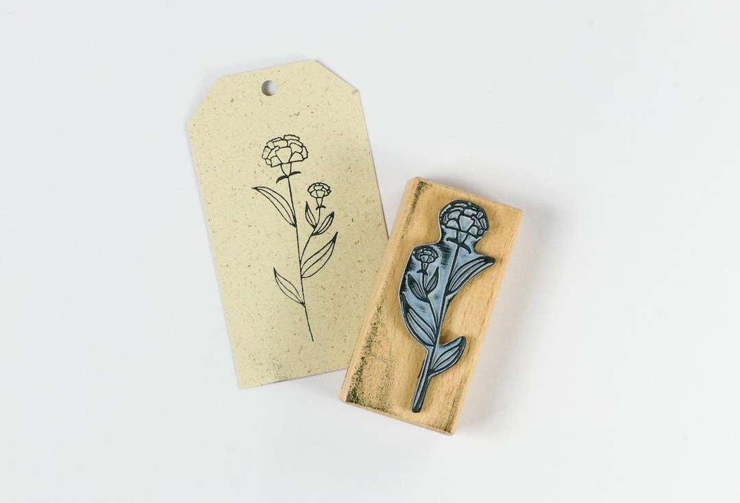 Rubber Stamp CARNATION, Floral Stamp, Botanical Stamp, Wooden Flower ...