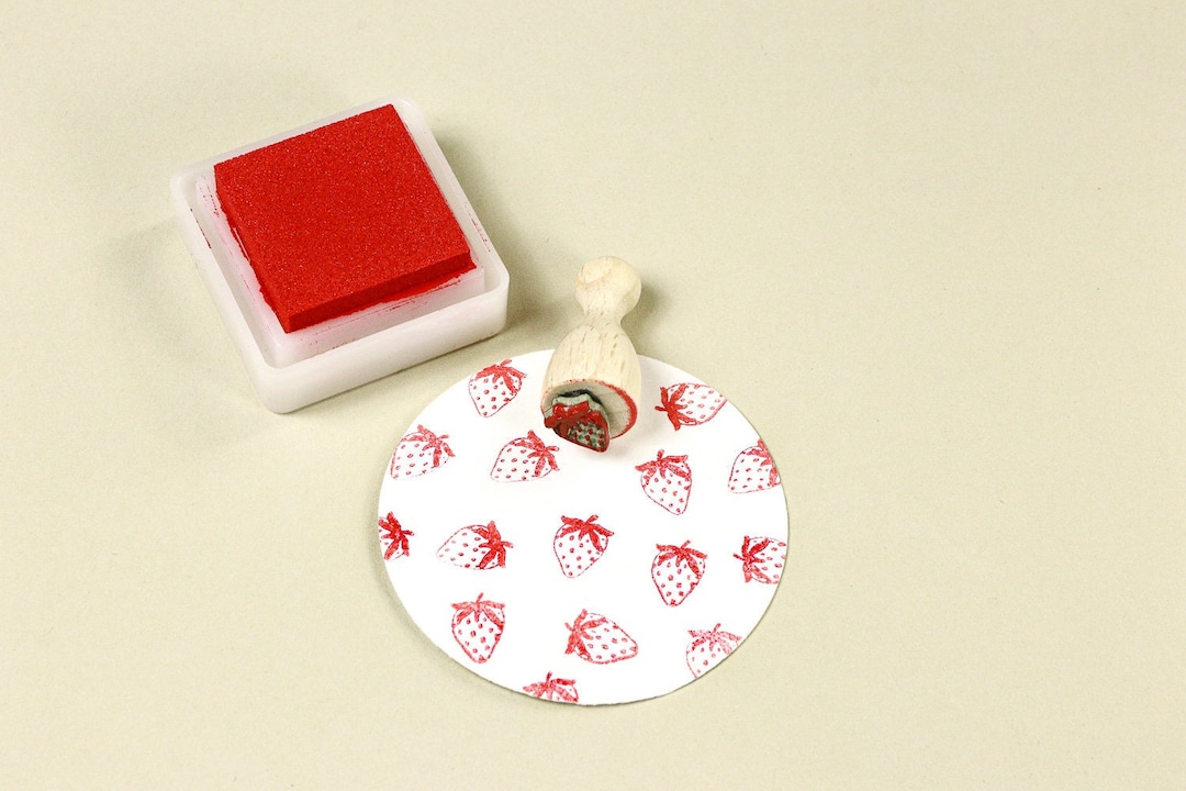 Mini Rubber Stamp Strawberry SET With Red Ink Pad - Etsy
