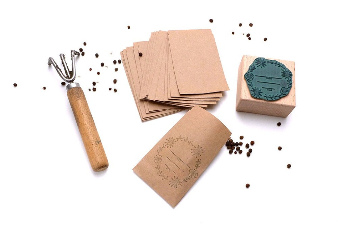 Seed Stamp SET | Seeds Rubber Stamp With 10 Seed Envelopes | Brown ...