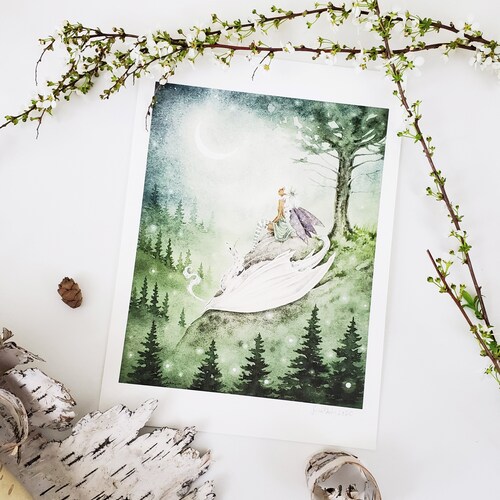 Fairy Art Watercolor Print Mushrooms in Autumn Fantasy - Etsy