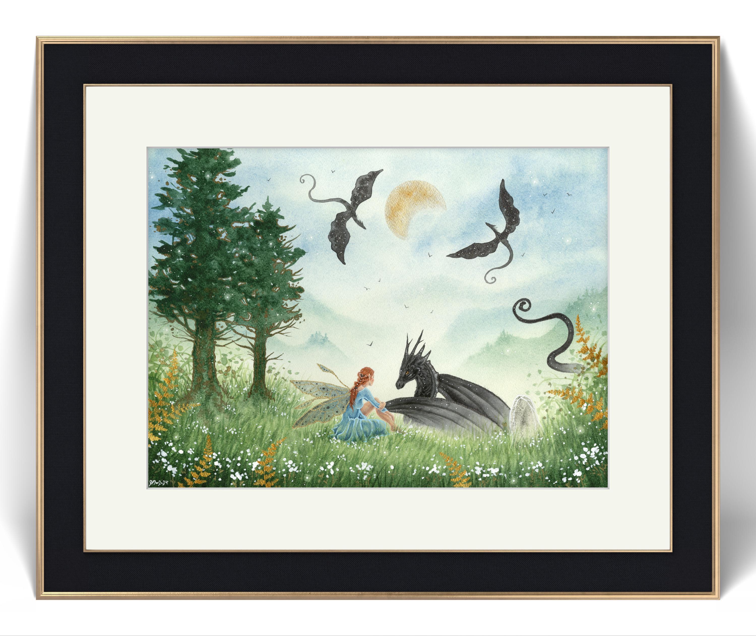 Dragon Art Print - Valley of Dragons - Fantasy Art. Watercolor Art ...