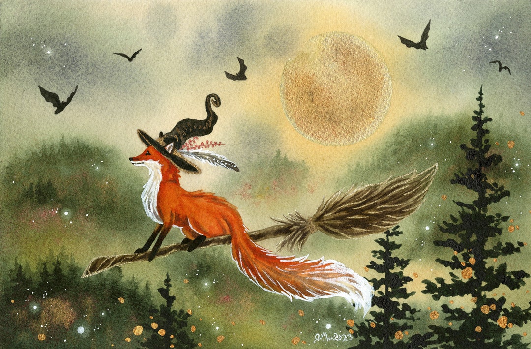 Fox Art Watercolor Print - the Little Witch Fox - Fantasy Art ...