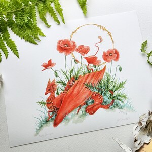 Dragon Art Watercolor Print - Poppy Dragon - Fantasy Art. Whimsical ...