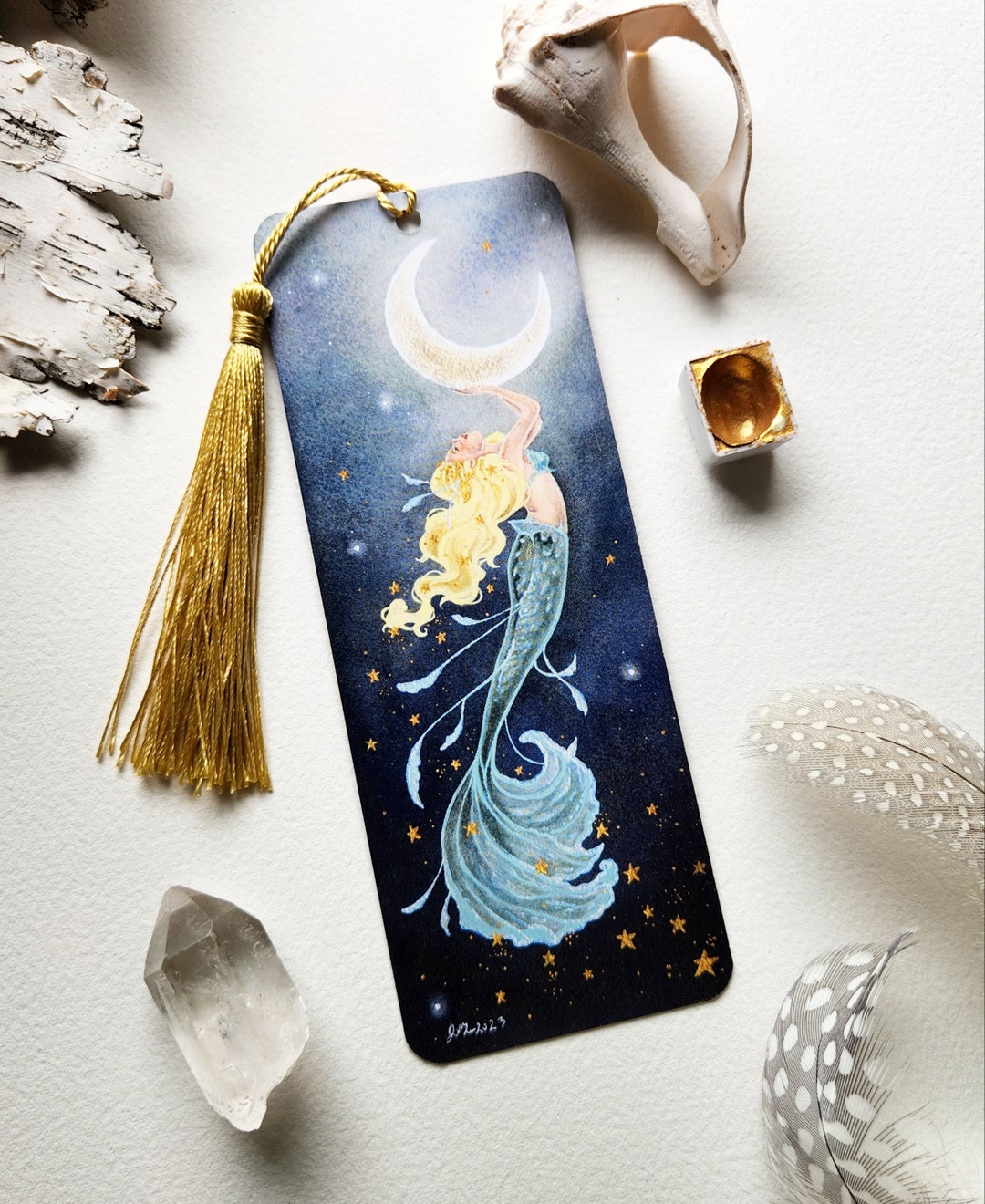 Mermaid Bookmark - Moon Bearer - Fantasy Art. Whimsical Art. - Etsy
