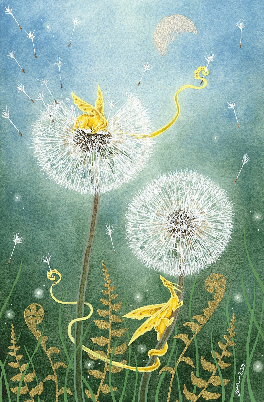 Dragon Art Print – Dandelion Clock Whimsy, Fantasy Illustration - Etsy