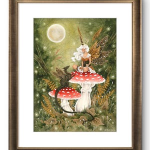 Fairy Art Watercolor Print - Mushrooms in Autumn - Fantasy Art. Dragon Art. Whimsical ...