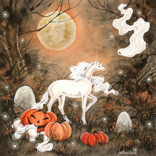 Fox Art Watercolor Print Ghosty Meets a Foxicorn Fantasy - Etsy