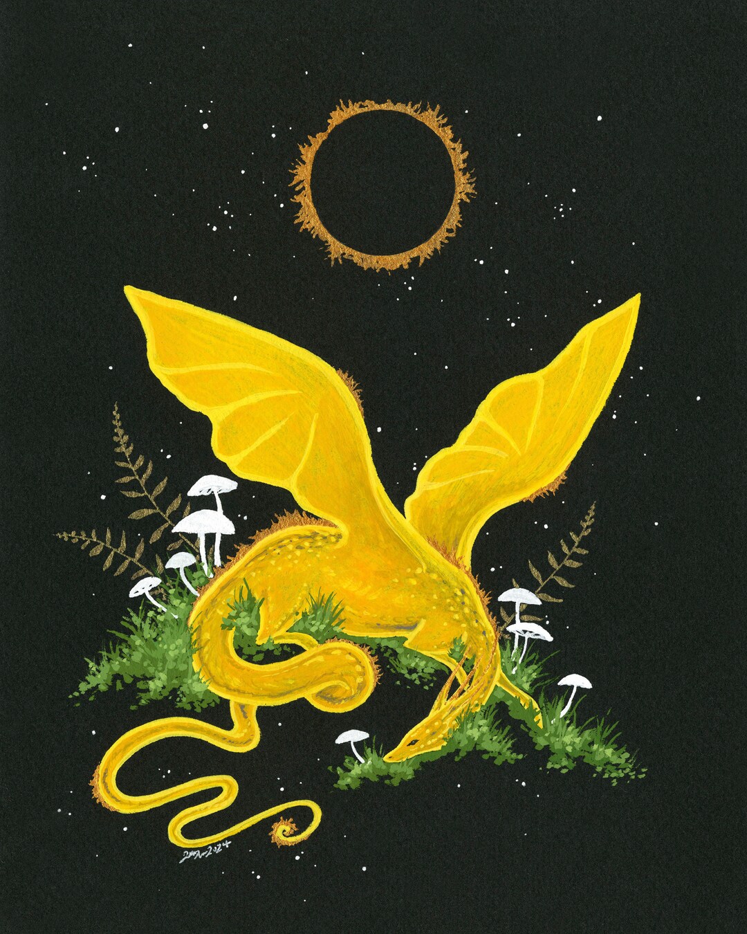 Fantasy Art Watercolor Print - Solar Eclipse Dragon - Fantasy Art ...