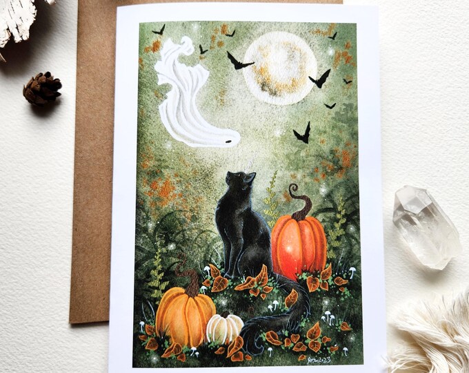 Cat Art Note Card - Ghosty Meets a Unicat - Blank - A6 Size - Whimsical ...