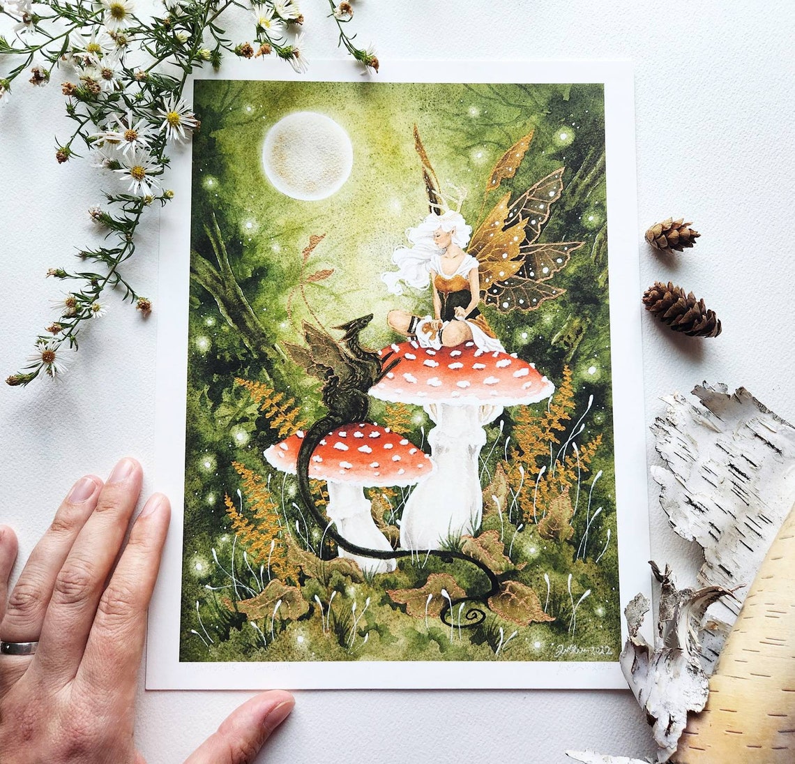 Fairy Art Watercolor Print Mushrooms in Autumn Fantasy - Etsy