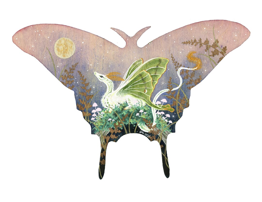 Dragon Art Print - Luna Moth Dragon Ll - Fantasy Art. Whimsical Art ...