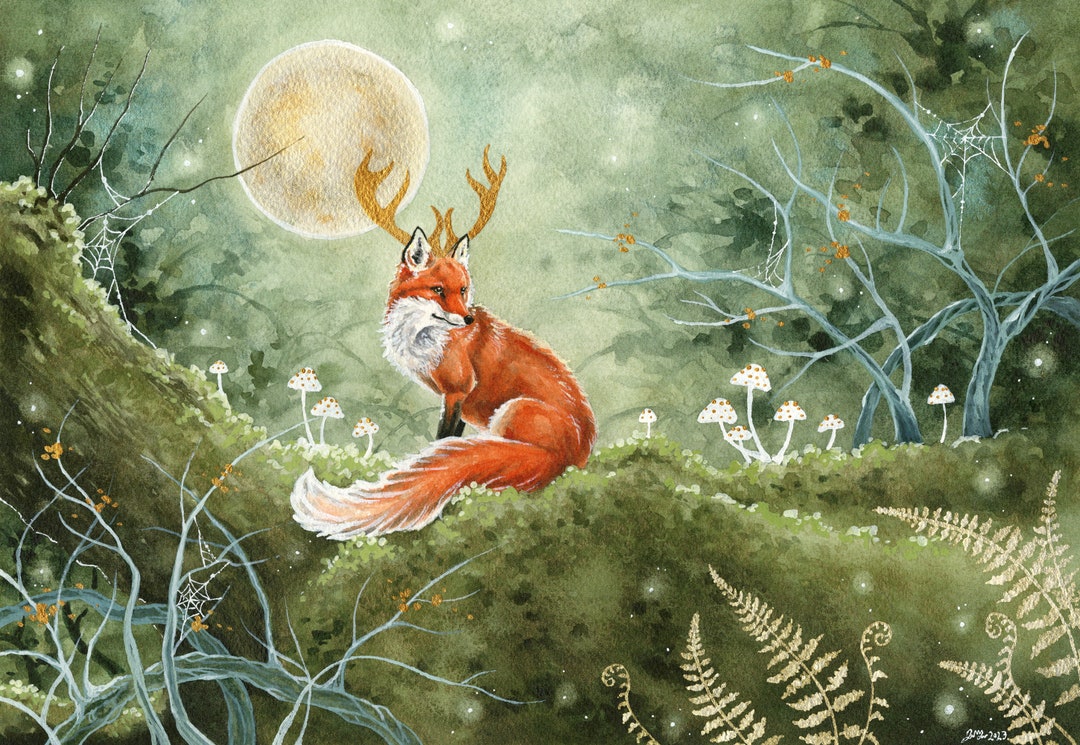 Fox Art Watercolor Print - Lord of the Wilds - Fantasy Art. Whimsical ...