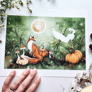 Fox Art Watercolor Print - Ghosty Meets a Foxicorn - Fantasy Art ...
