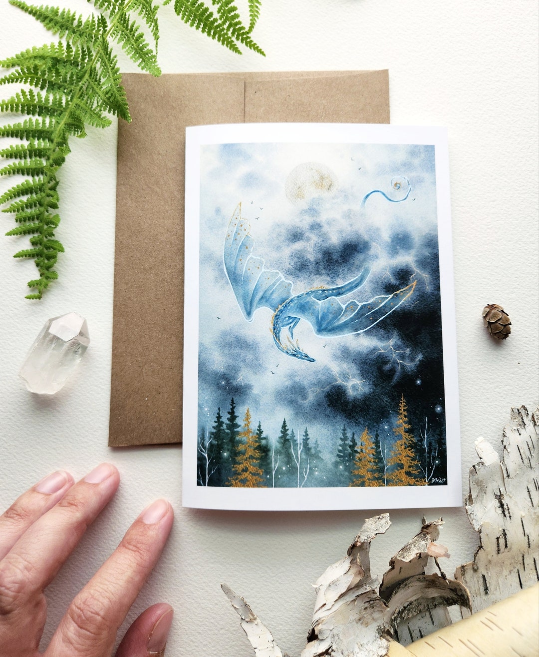 Dragon Note Card - Storm Bringer - Blank - A6 - Fantasy Art. Watercolor ...