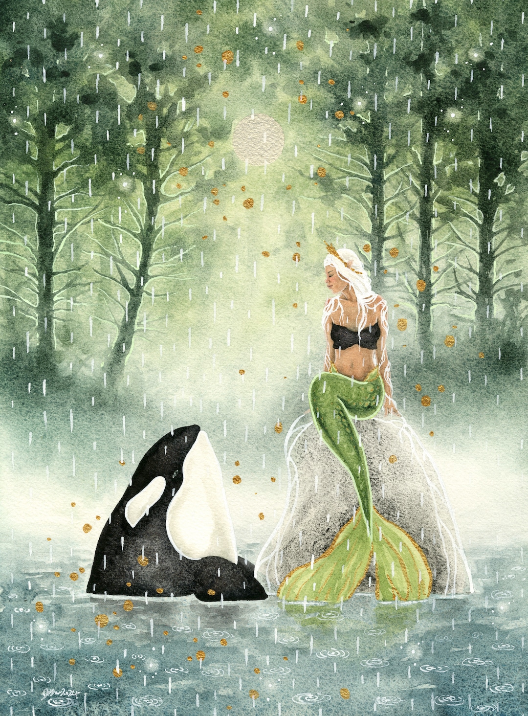 Mermaid Art Print - the Magic of Spring Rain - Fantasy Art. Whimsical ...