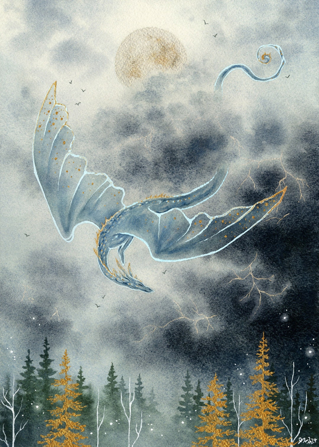 Dragon Art Print - Storm Bringer - Fantasy Art. Watercolor Art ...