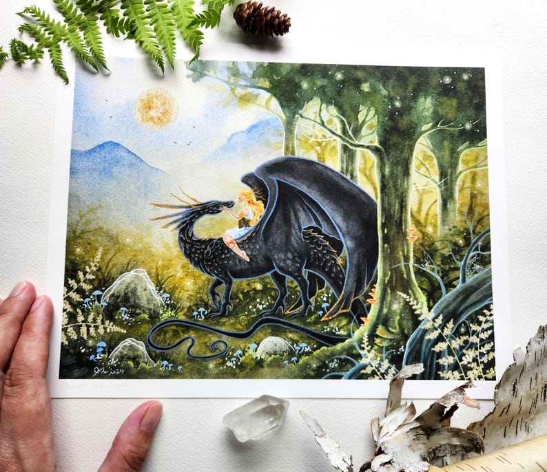 Dragon Art Print - Whimsical Watercolor Illustration, Fantasy Art - Etsy