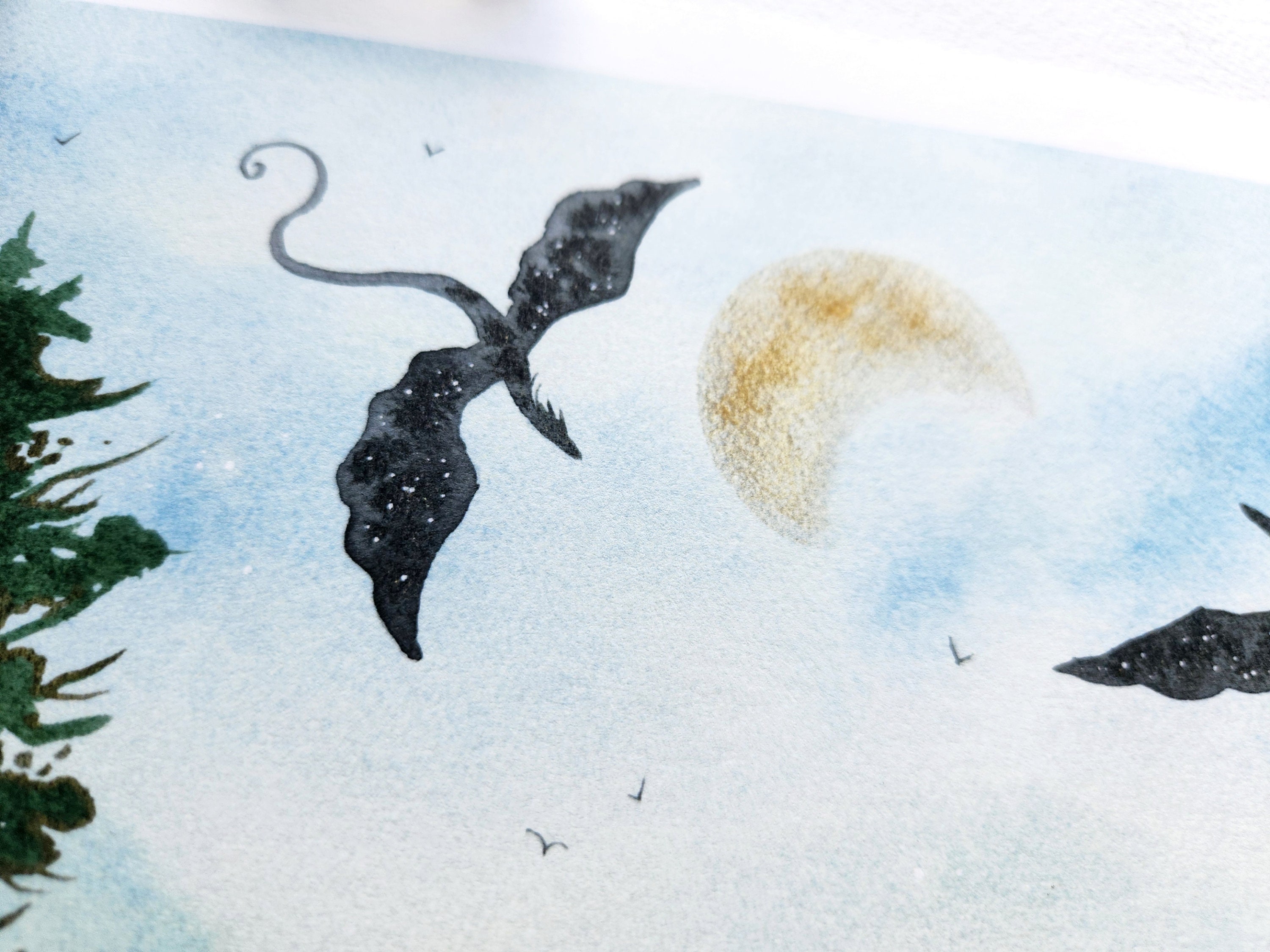 Dragon Art Print - Valley of Dragons - Fantasy Art. Watercolor Art ...