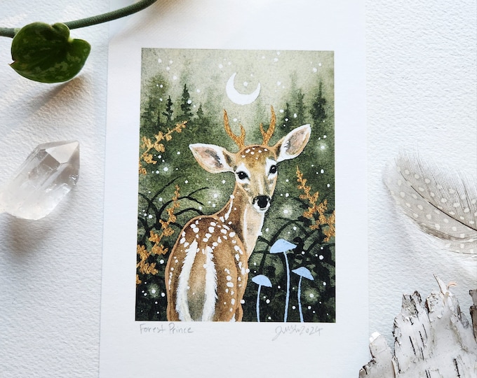 Deer Art Print - 4x6 - Forest Prince - Fantasy Art. Whimsical Art. - Etsy