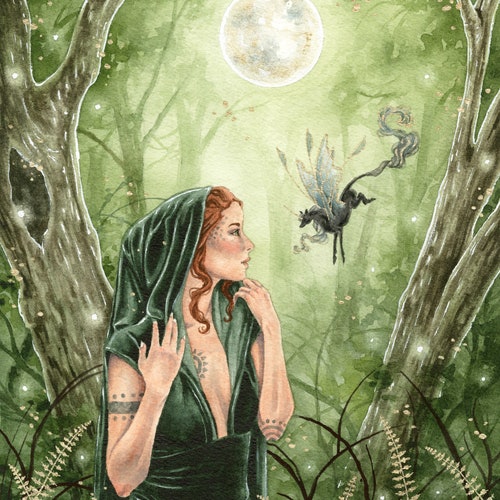 Fairy Art Watercolor Print Mushrooms in Autumn Fantasy - Etsy