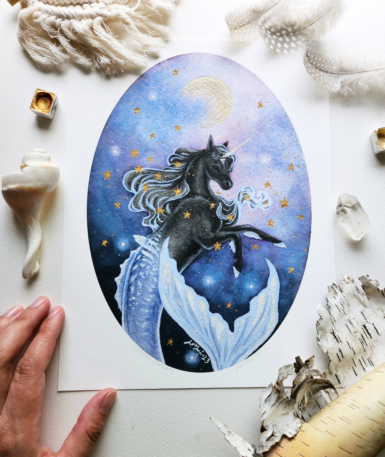 Unicorn Art Print - Celestial Merhorse - Fantasy Art. Whimsical Art ...