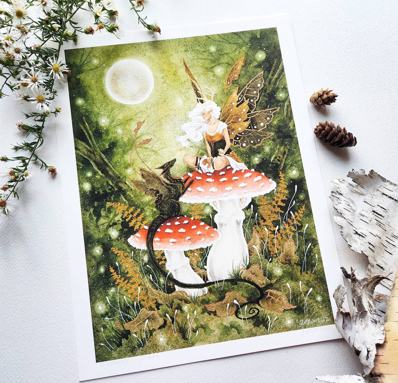 Fairy Art Watercolor Print Mushrooms in Autumn Fantasy - Etsy