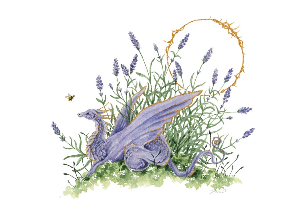 Dragon Art Print - Lavender Dragon - Fantasy Art. Whimsical. Flower Art ...