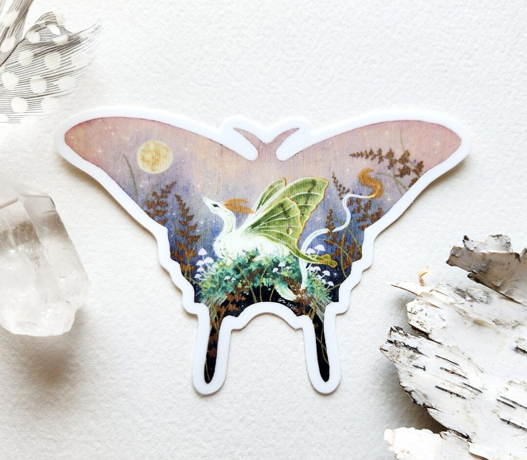 Dragon Art Sticker - Luna Moth Dragon Ll - Fantasy Art. Whimsical Art ...