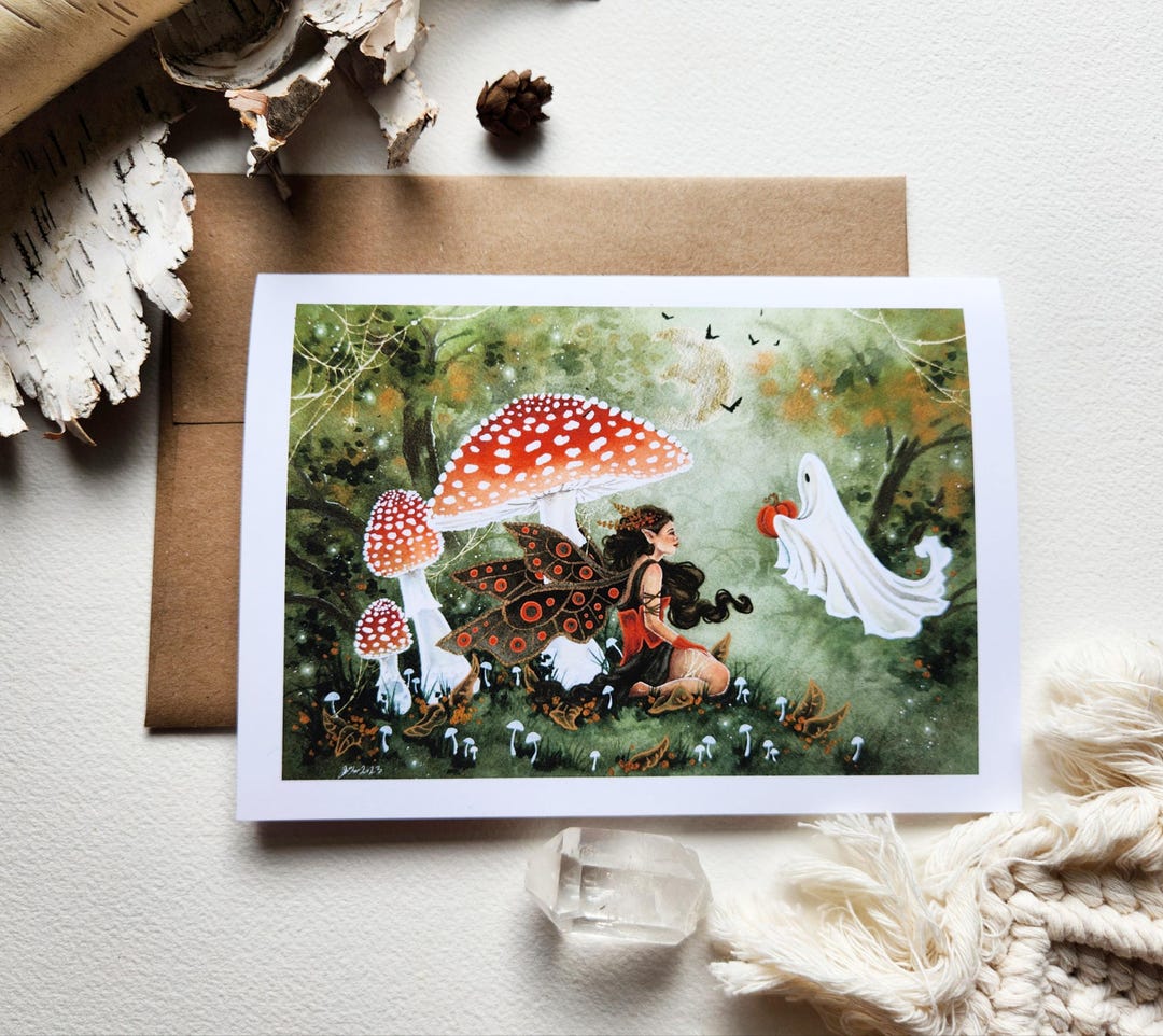 Fairy Art Note Card - Ghosty Meets a Fairy - Blank - A6 Size ...