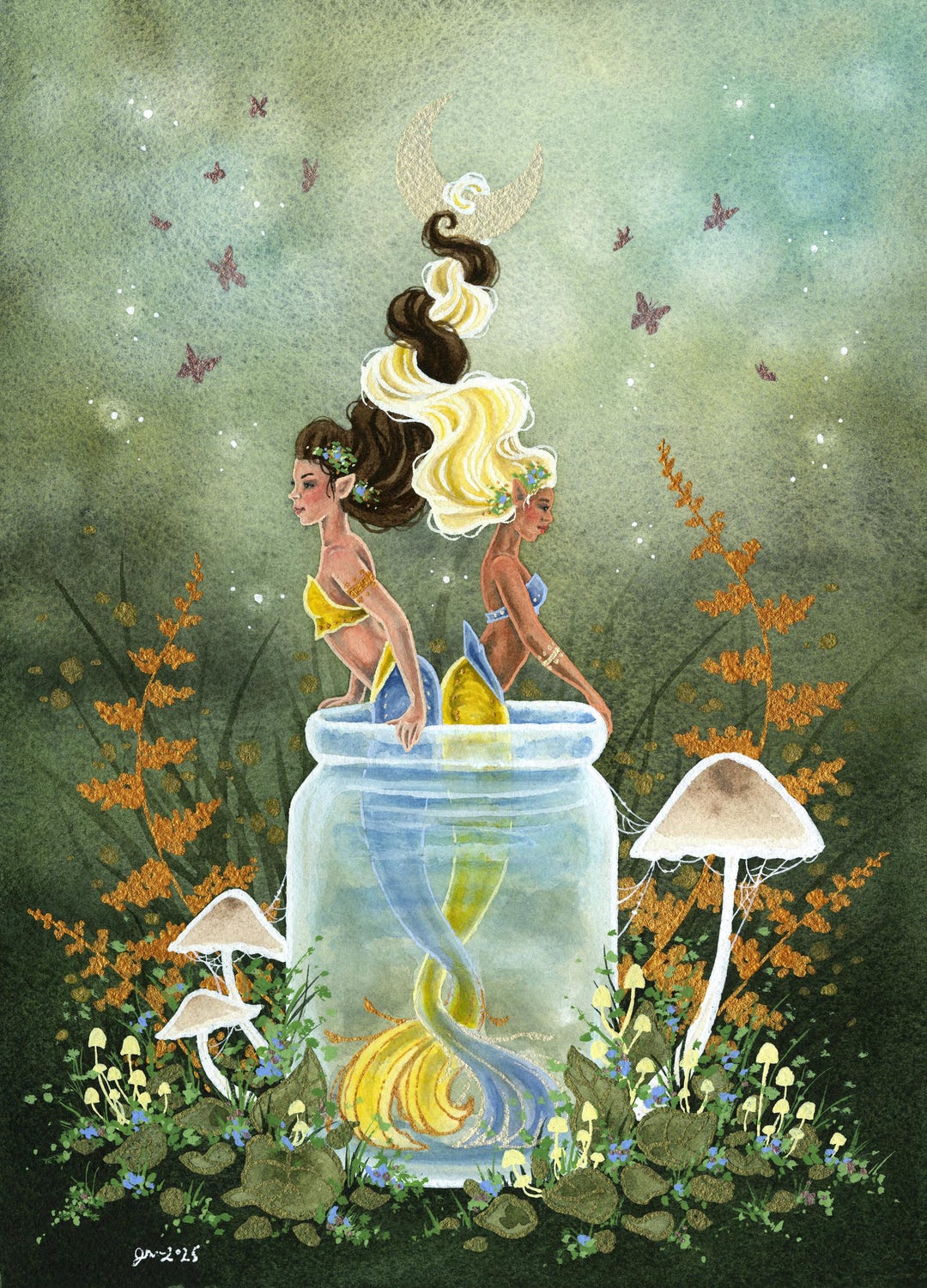 Mermaid Art Print - Mermaids in Gemini - Fantasy Art. Whimsical Art ...