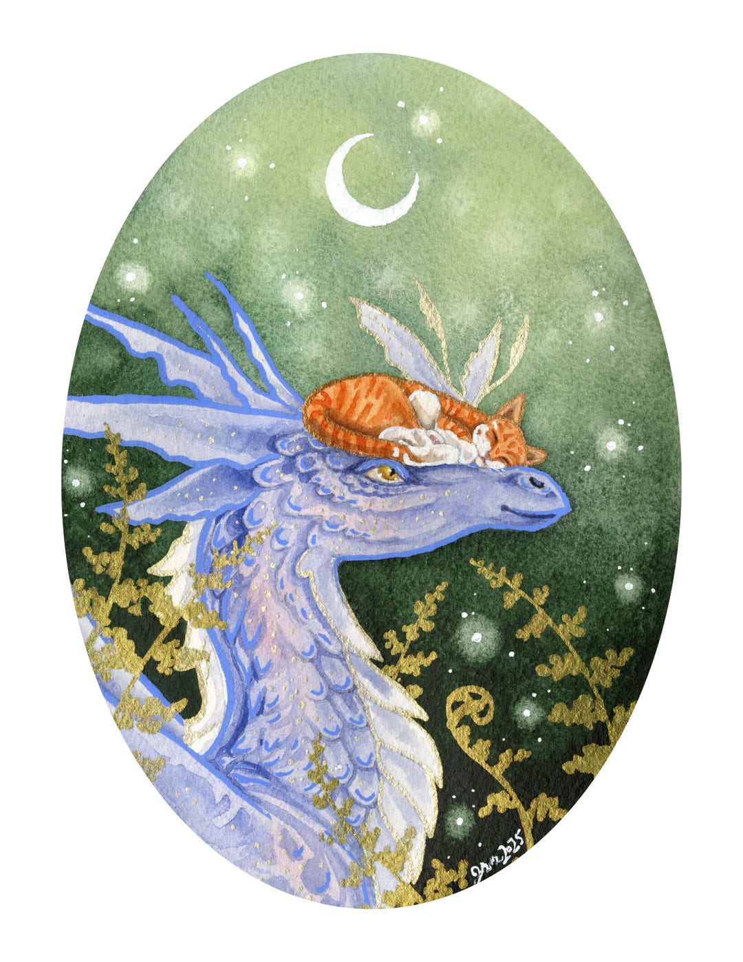 Dragon Art Print - Dragon Naps - Cat Art. Fantasy Art. Whimsical Art ...