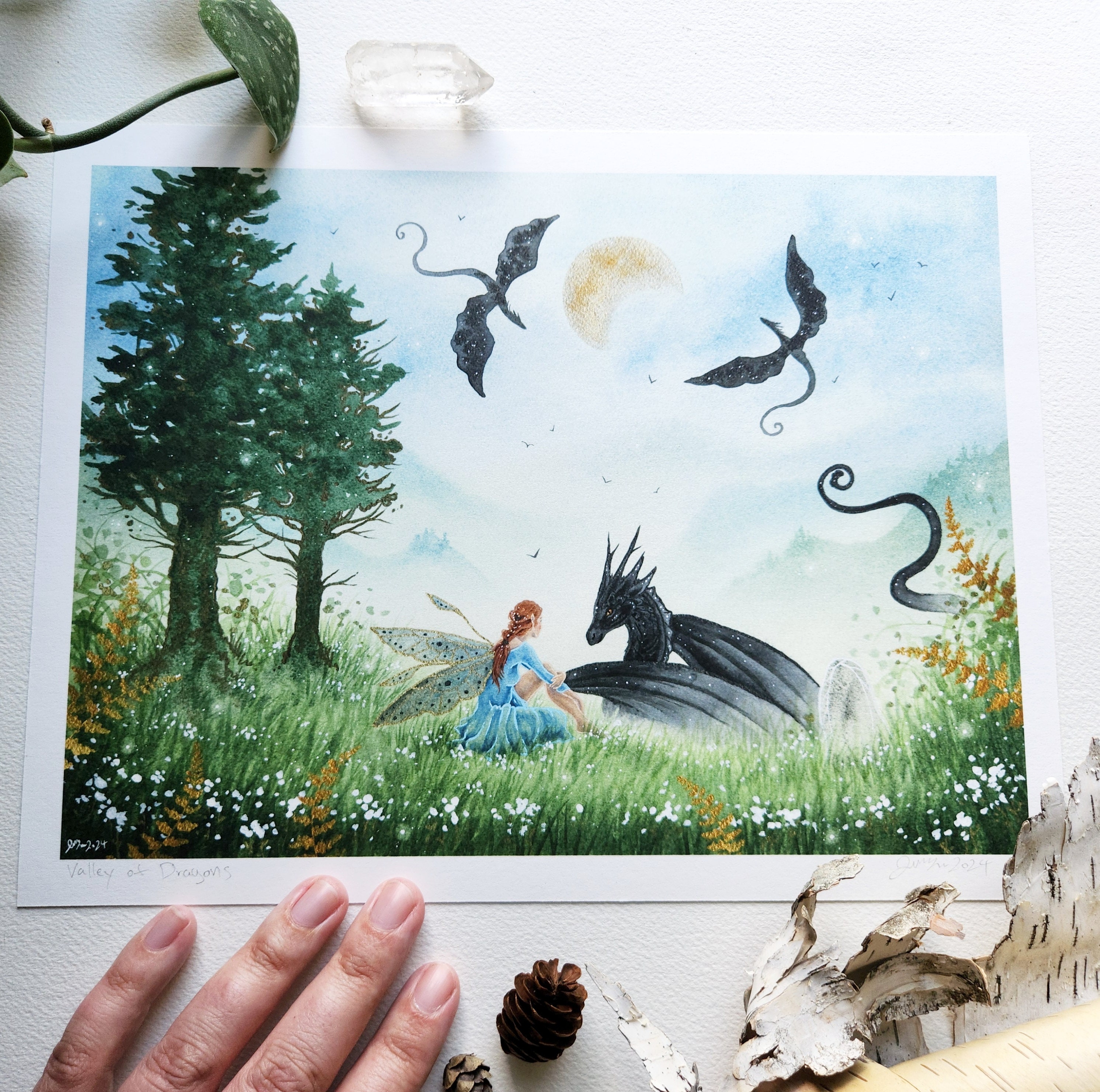 Dragon Art Print - Valley of Dragons - Fantasy Art. Watercolor Art ...
