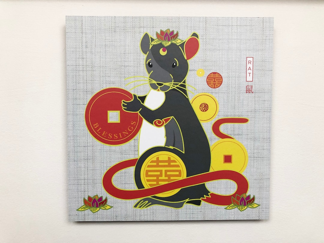 Rat Year Wall Tile - 8 X 8 Inch Foamcore Rat Wall Art - Lunar New Year ...