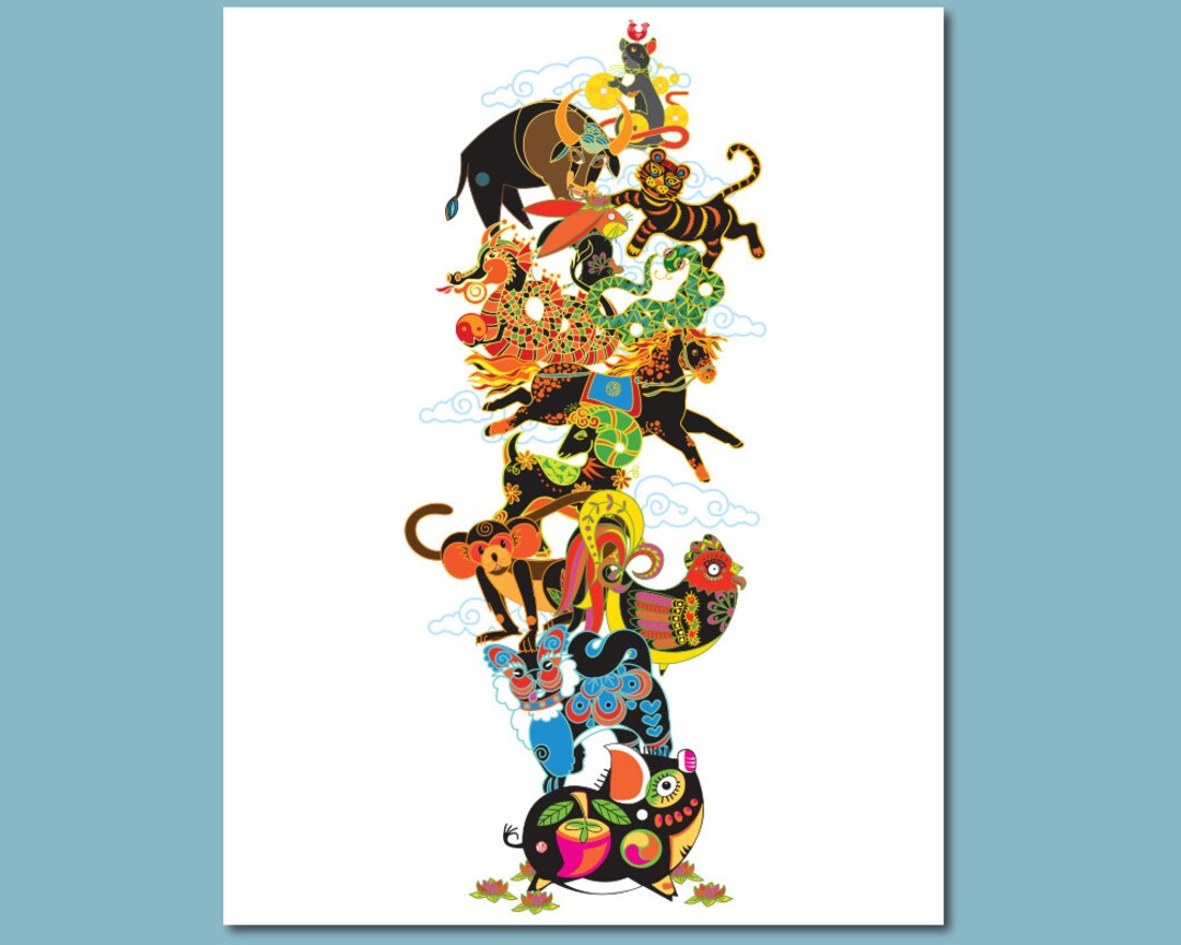 Family CNY Totem Animals of the Chinese New Year Print - Etsy