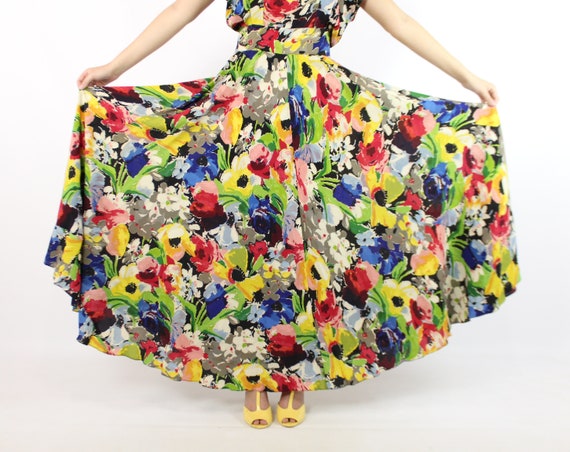 40's Ceil Chapman Floral Dress Earliest Label Medium M - Gem