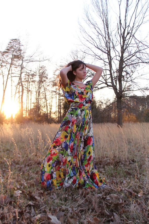 40's Ceil Chapman Floral Dress Earliest Label Medium M - Gem