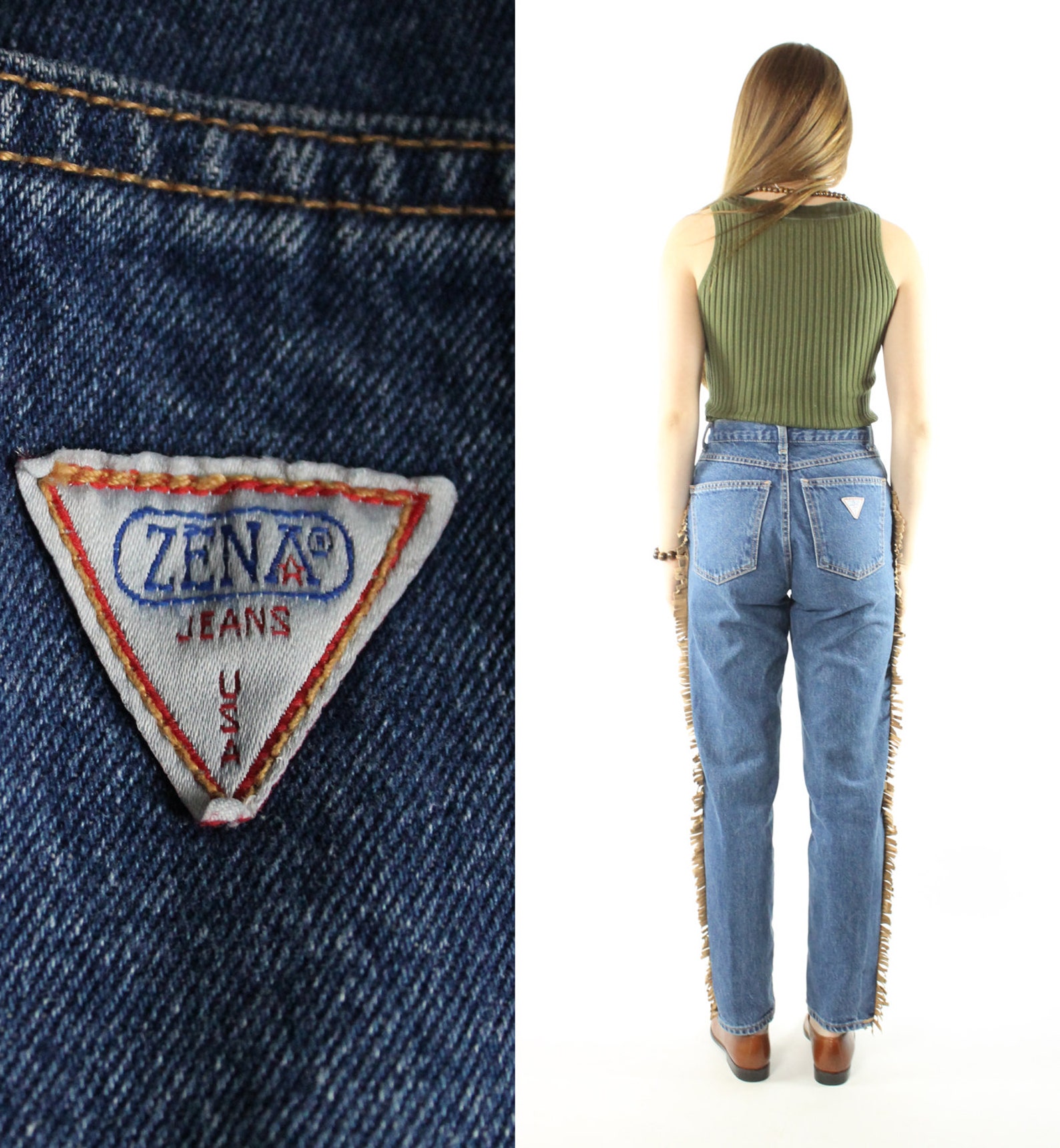 80's Fringe Denim Jeans Medium M - Etsy
