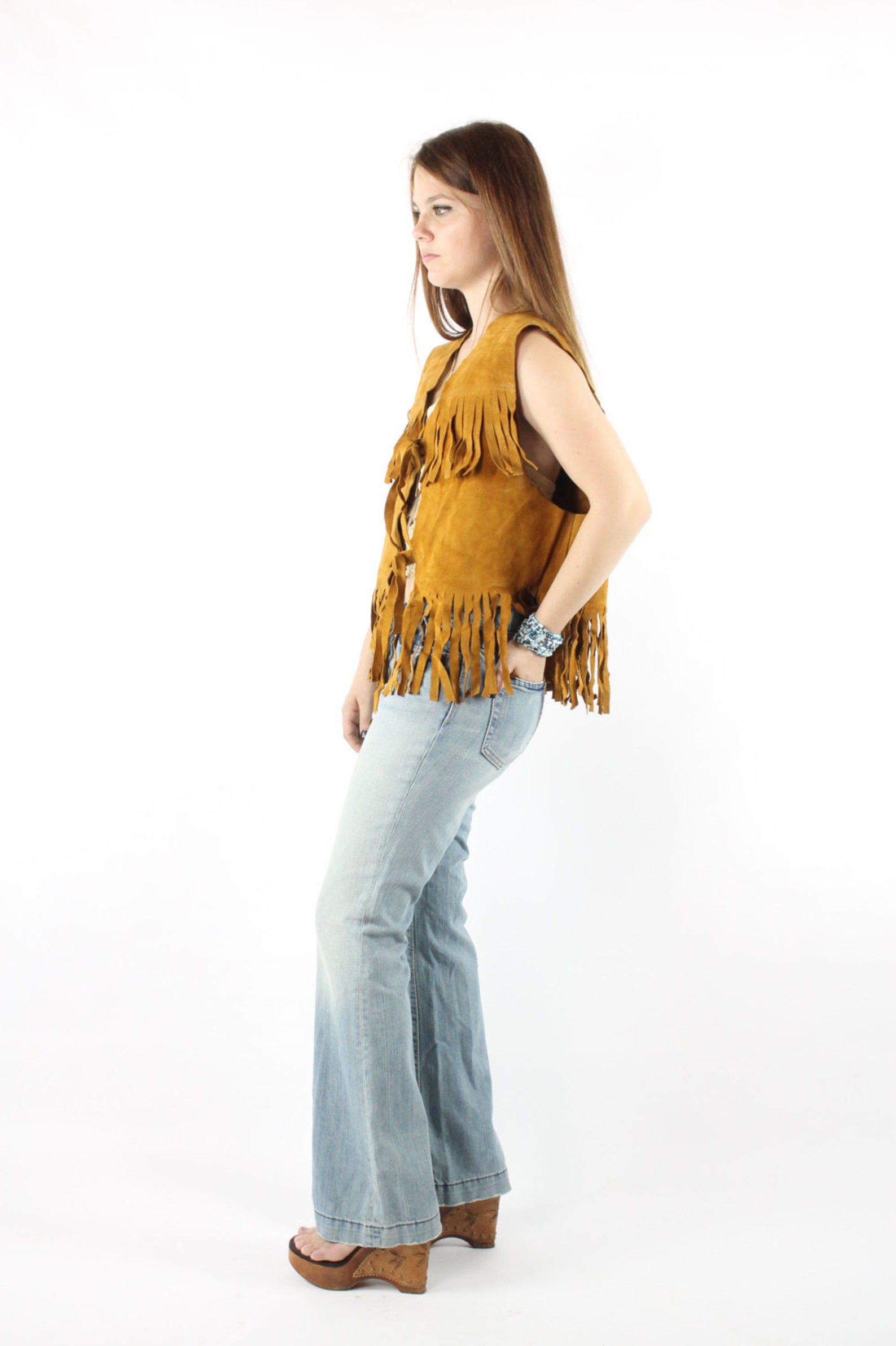 70s Suede Fringe Vest Large L - Etsy