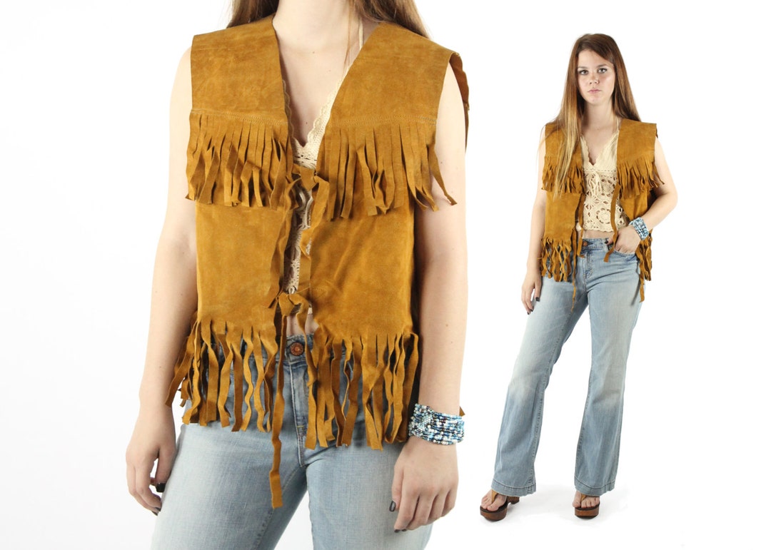 70s Suede Fringe Vest Large L - Etsy