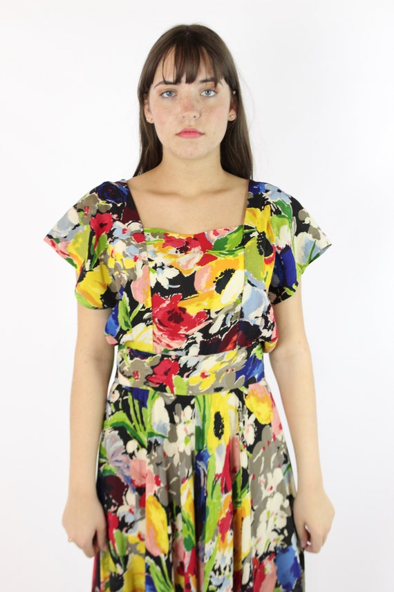40's Ceil Chapman Floral Dress Earliest Label Medium M - Gem