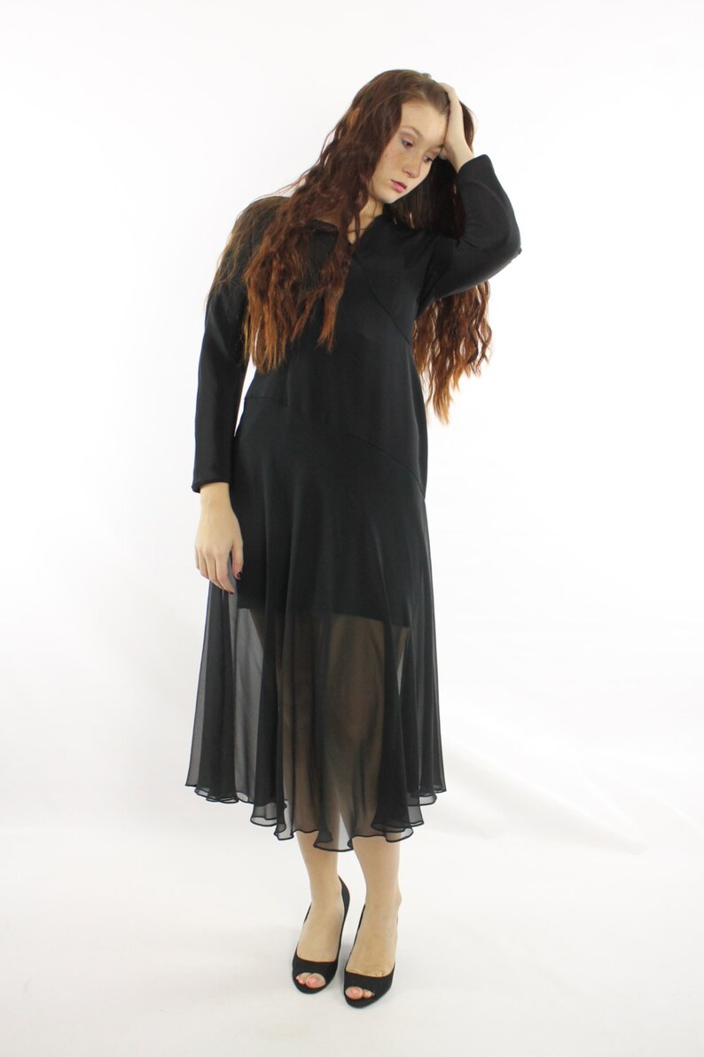 Vintage 90s PILAR ROSSI Cocktail Gown Long Sleeve Black Silk | Etsy